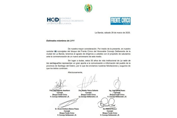 El Frente Cívico de La Banda saludó a LV11 por su aniversario | Nuevo ...
